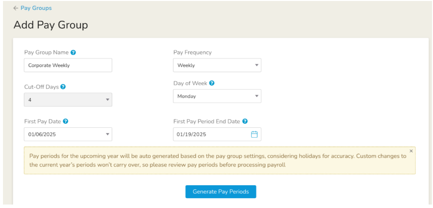 How to Set Up Your Pay Groups for different Pay Frequencies