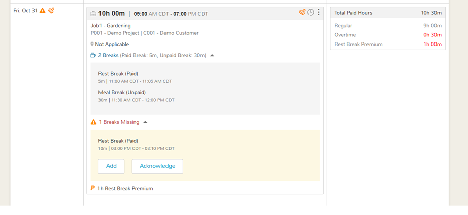 Missed Break Handling and Break Premiums calculations